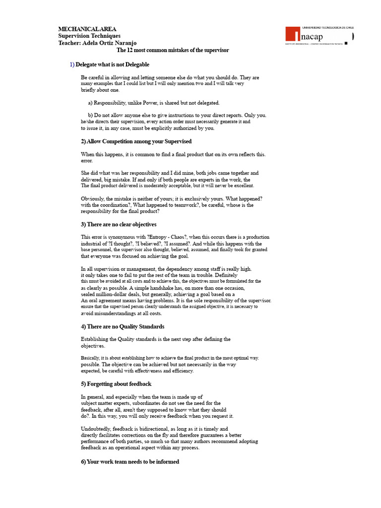 Common Supervisor Mistakes Explained | PDF | Automation | Goal