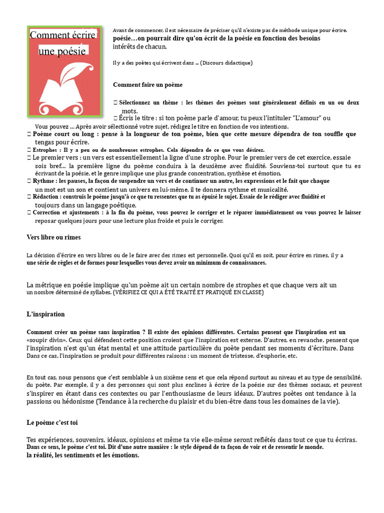 Techniques pour Écrire un Poème | PDF | Poésie | Rime dans la poésie