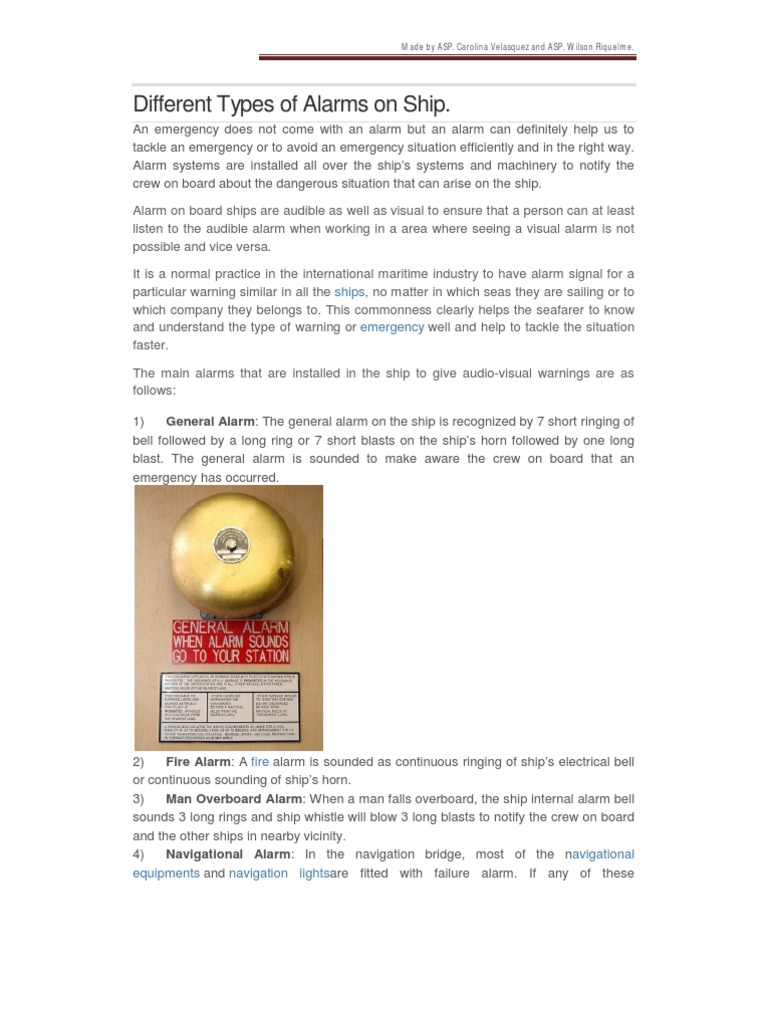 Types of Emergency Alarms on Ships | PDF | Ships | Security Alarm
