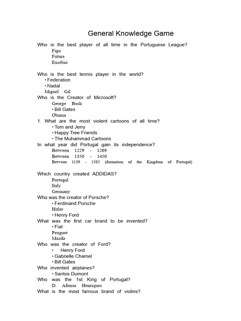 General Knowledge Game | PDF | Portugal