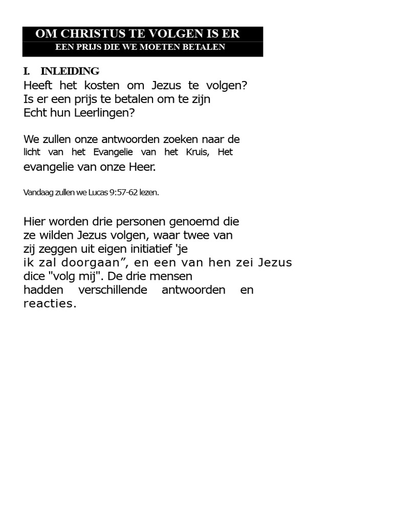 Om Christus Te Volgen Is Er Een Prijs Te Betalen | PDF