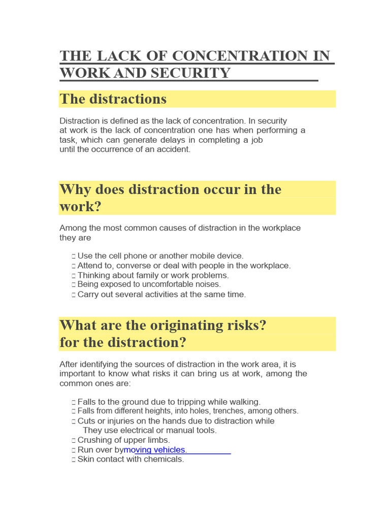 Lack of Concentration in Work and Safety | PDF