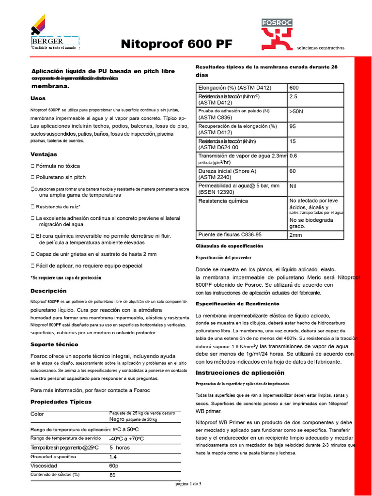 Fosroc Nitoproof WB Primer | PDF | Agua | Poliuretano