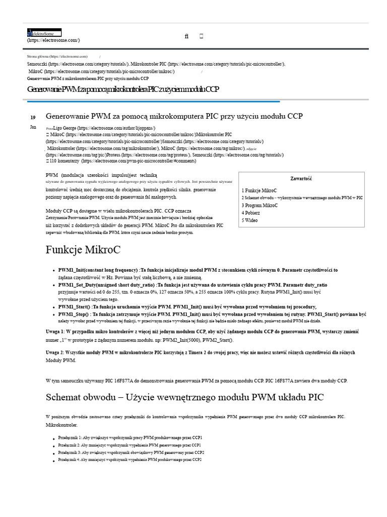 Generowanie PWM Z Mikrokontrolerem PIC - MikroC Pro | PDF