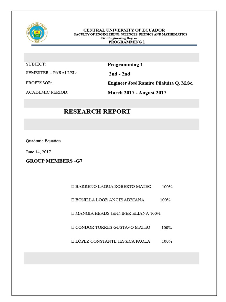 Research Report | PDF | Quadratic Equation | Equations