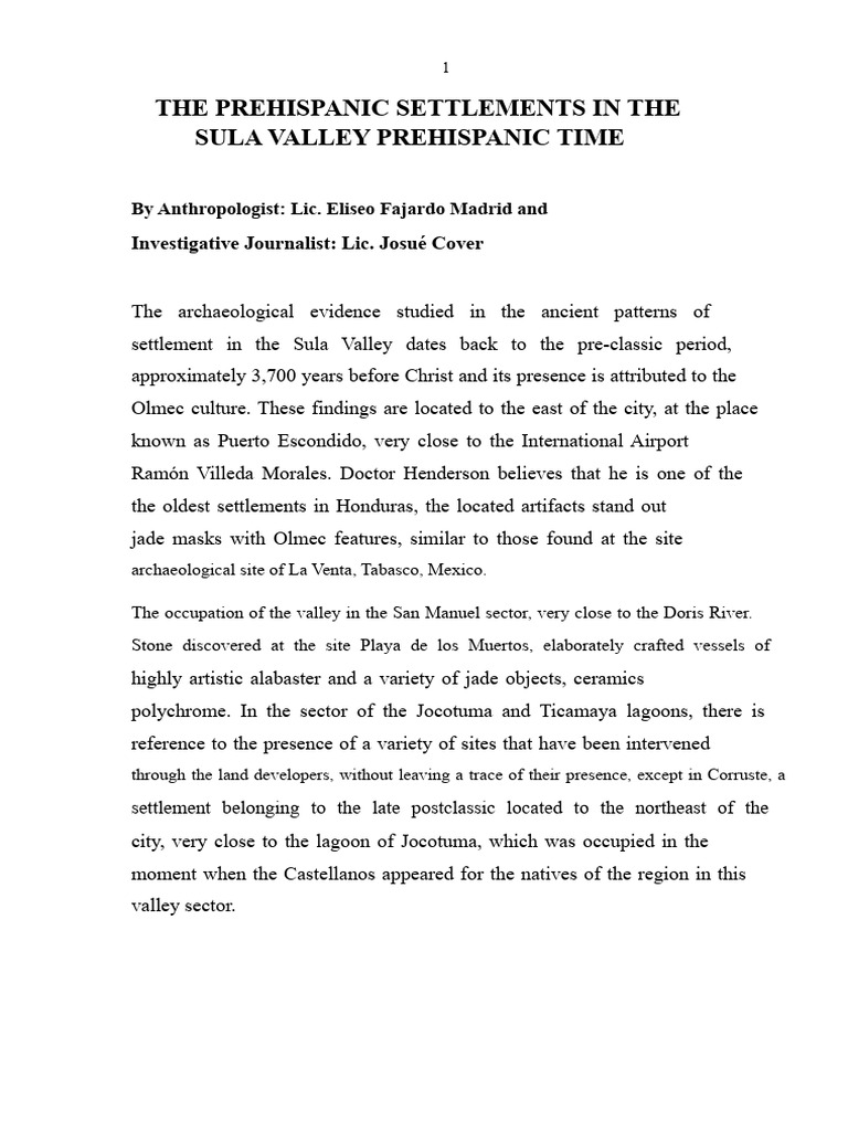 Pre-Hispanic Settlements in The Sula Valley Pre-Hispanic Era | PDF ...