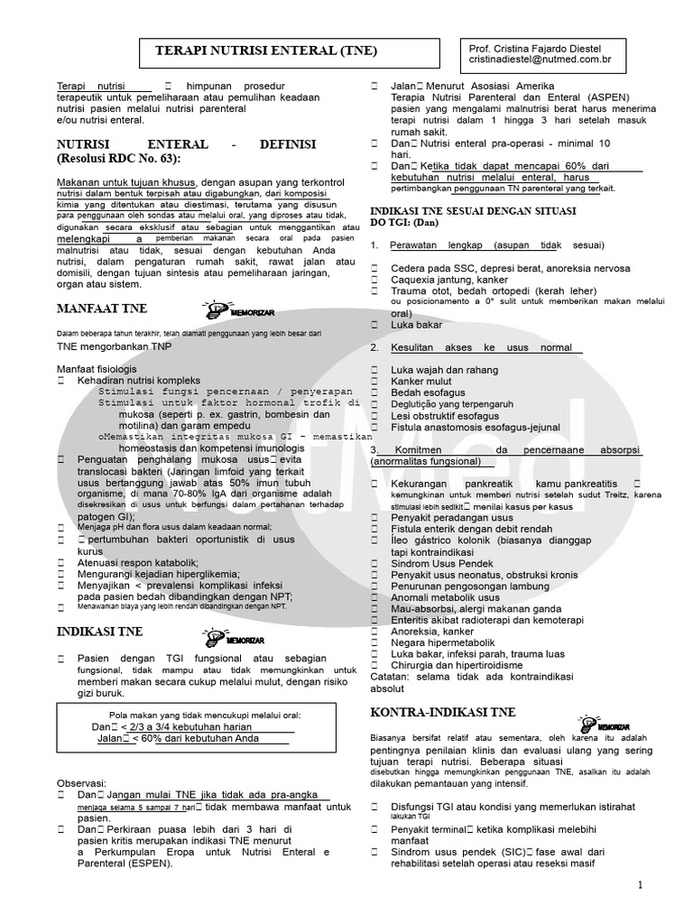 Apostila Terapi Nutrisi Enteral Lengkap PDF | PDF