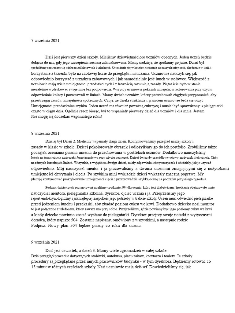 Dziennik Codzienny Nauczyciela Praktyk 2021-2022 | PDF