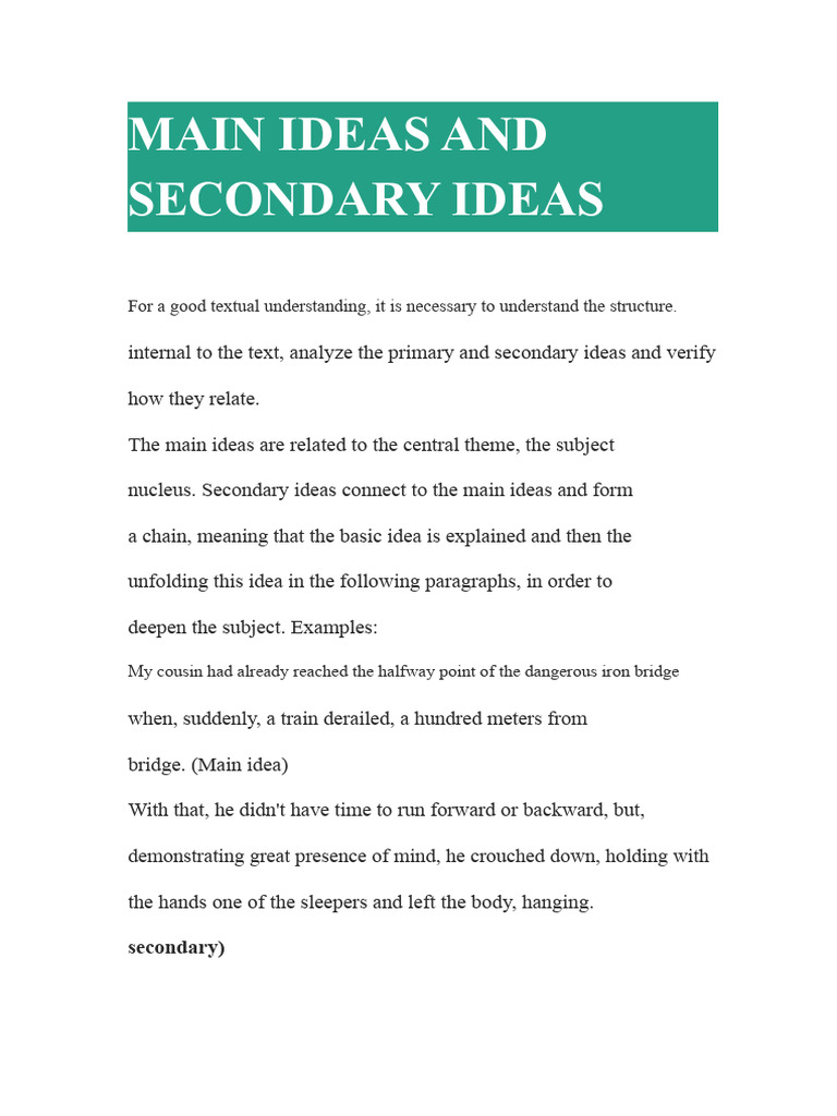 Main Ideas and Secondary Ideas | PDF