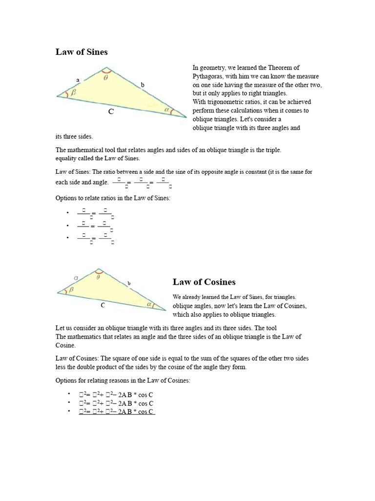 Sine and Cosine Law PDF | PDF