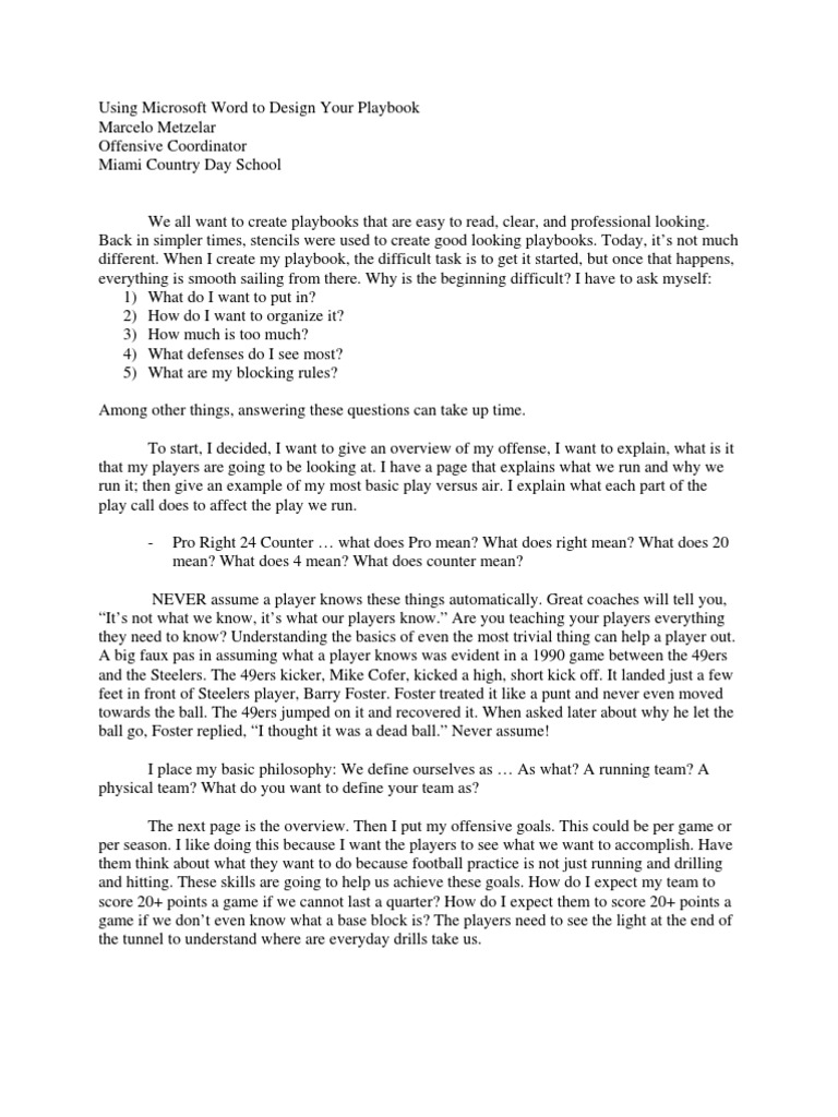 Using Microsoft Word to Design Your Playbook | Page Layout | American ...