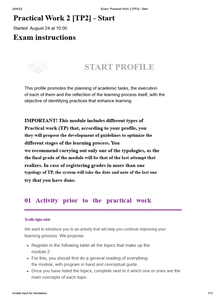 Exam - Practical Work 2 (TP2) - Start90 | PDF | Attention | Multiple Choice