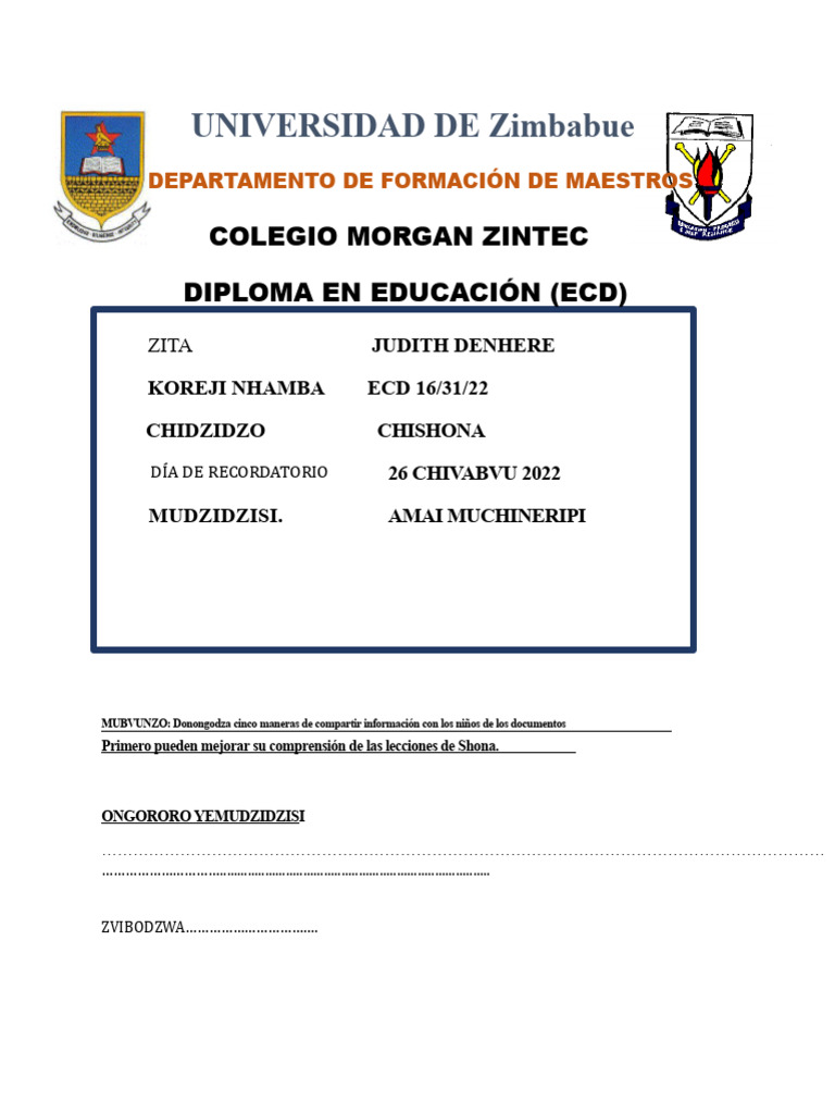 31 Denhere Judith 16 Chishona1 | PDF | Aprendizaje