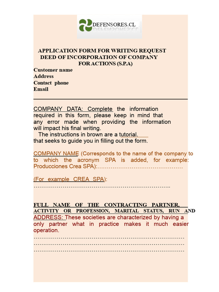 Company Incorporation Application Form | PDF