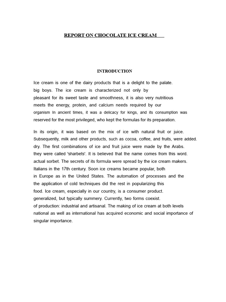 Chocolate Ice Cream Production Report | PDF | Ice Cream | Milk