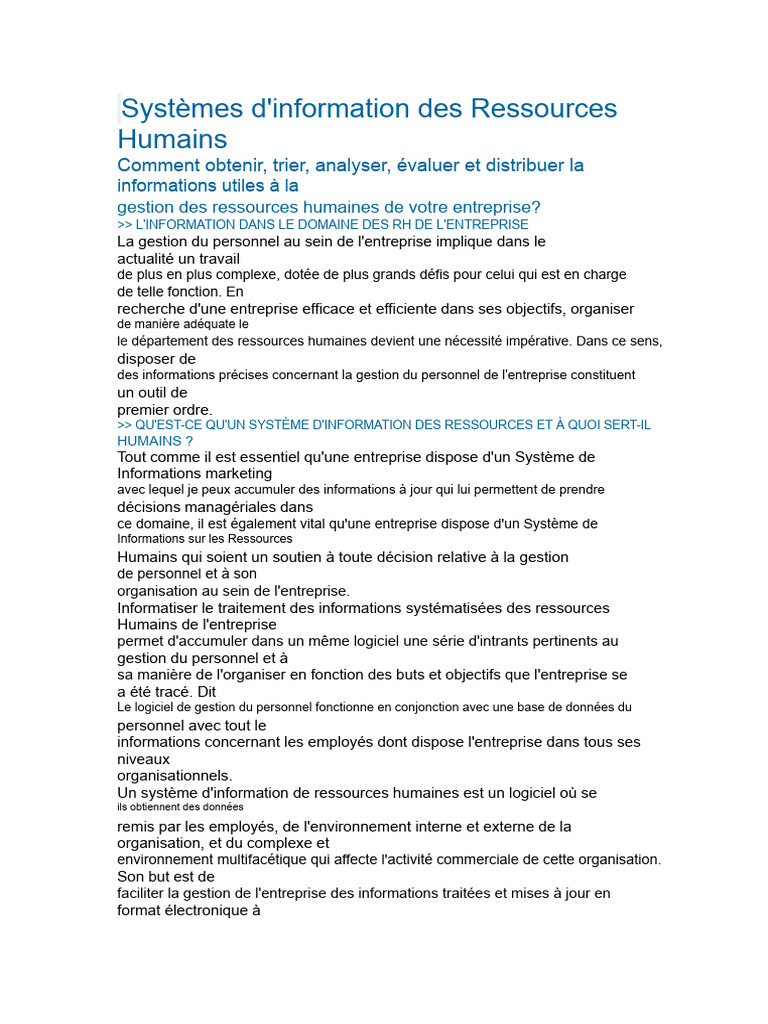 Systèmes D'information Des Ressources Humaines | PDF | Gestion des ...