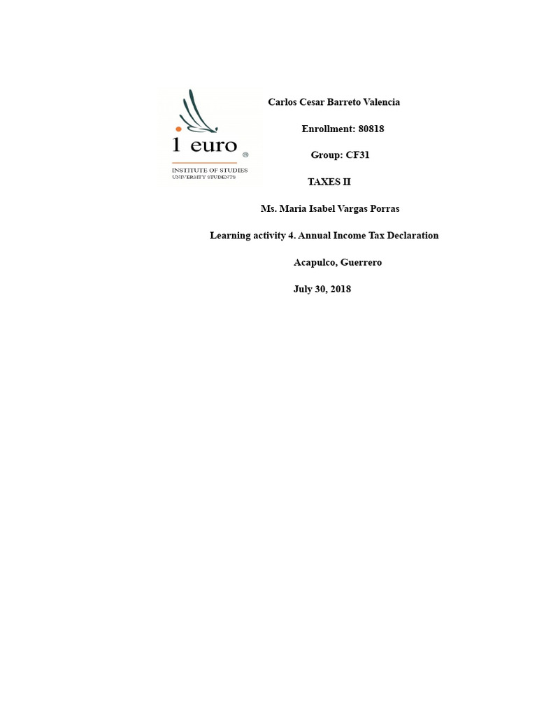 Activity 4. Annual Income Tax Declaration | PDF | Tax Deduction | Expense