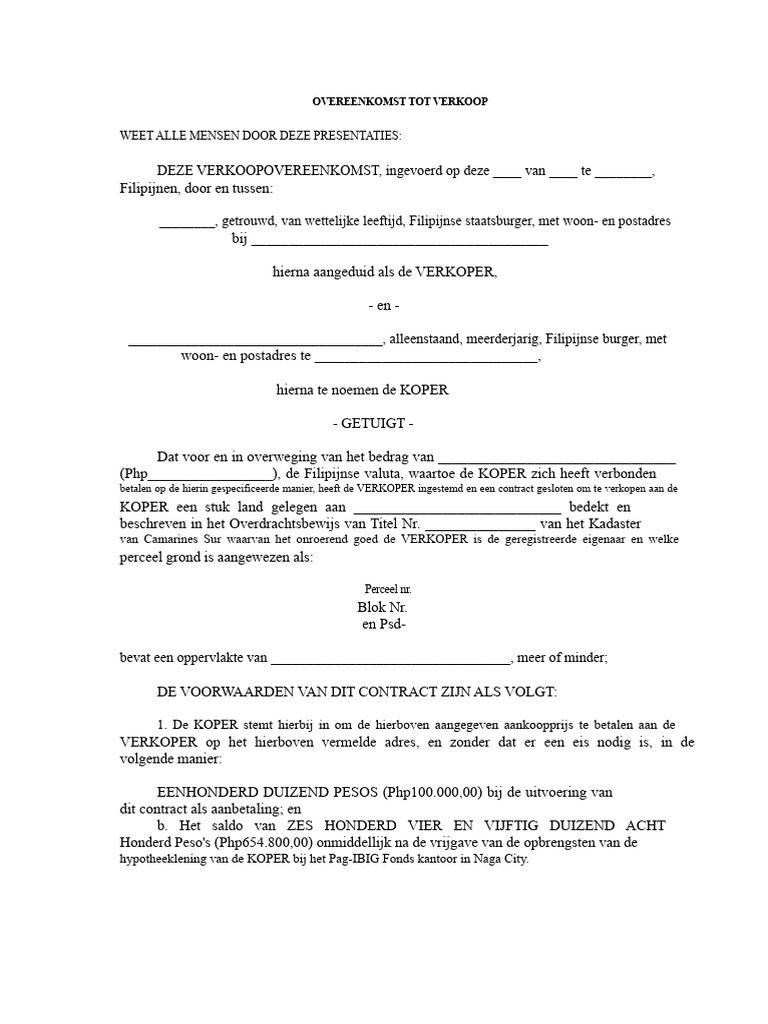 Voorbeeld Van Een Verkoopcontract | PDF
