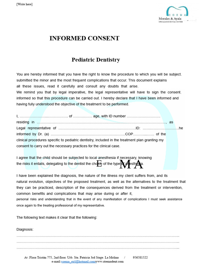 Informed Consent - Pediatric Dentistry | PDF | Dentistry | Diseases And Disorders