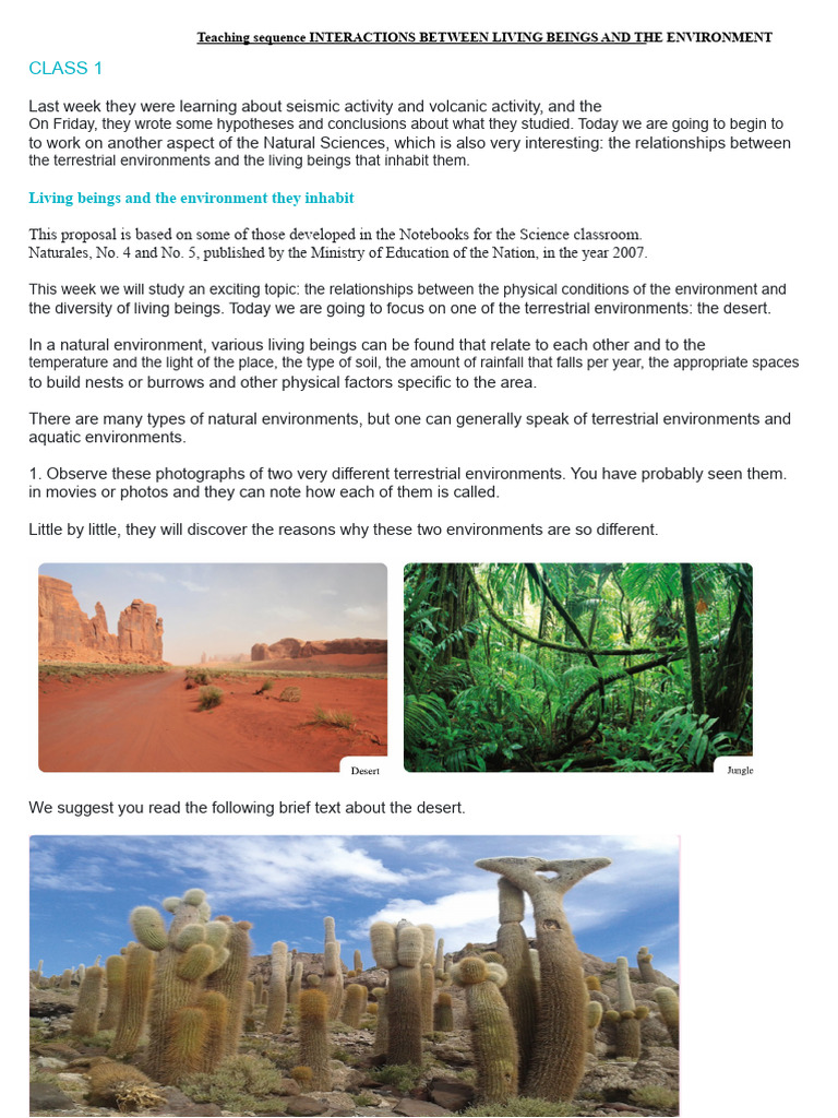 Teaching Sequence INTERACTIONS BETWEEN LIVING BEINGS AND THE ...
