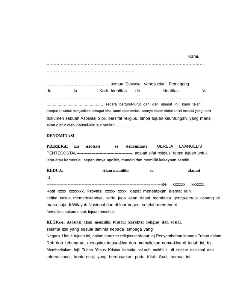 Akta Pendirian Asosiasi Sipil Berkarakter Agama | PDF