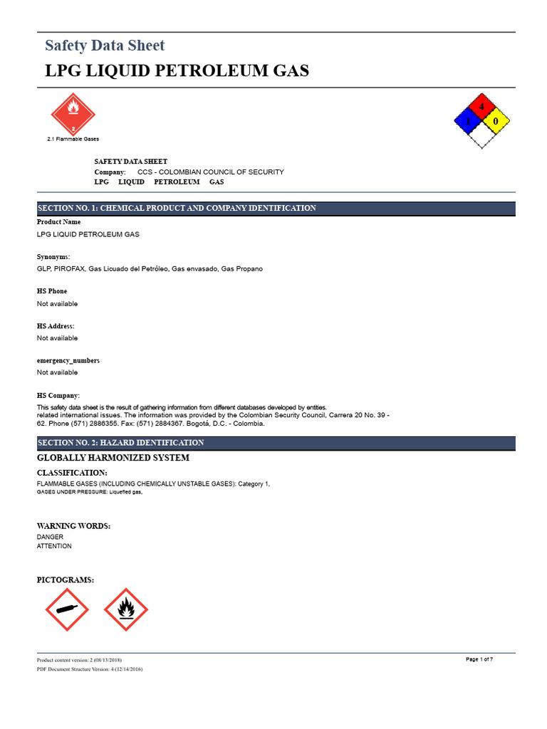Safety Data Sheet For Liquefied Petroleum Gas Rayogas | PDF | Dangerous Goods | Liquefied ...