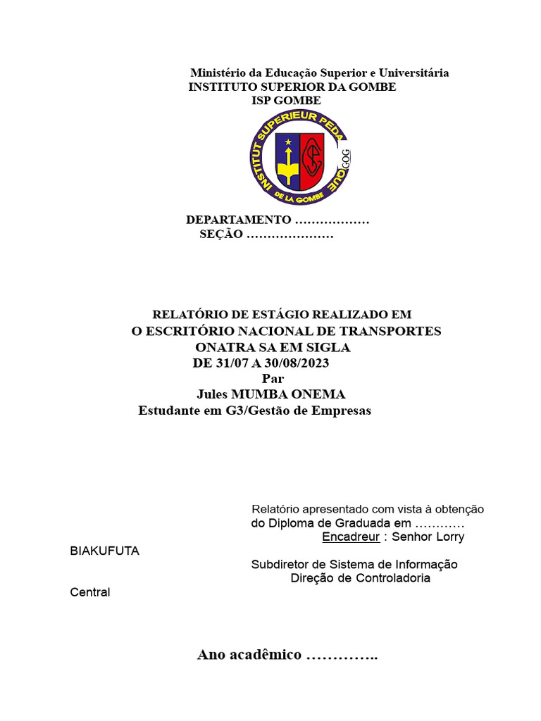 Relatório de Estágio na ONATRA SA | PDF | Kinshasa | Sistema de informação