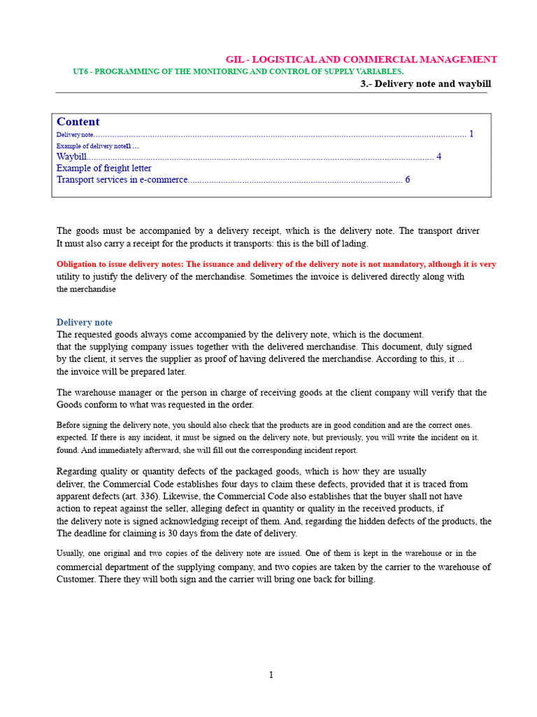 Delivery Note and Carriage Letter | PDF | Invoice | Receipt