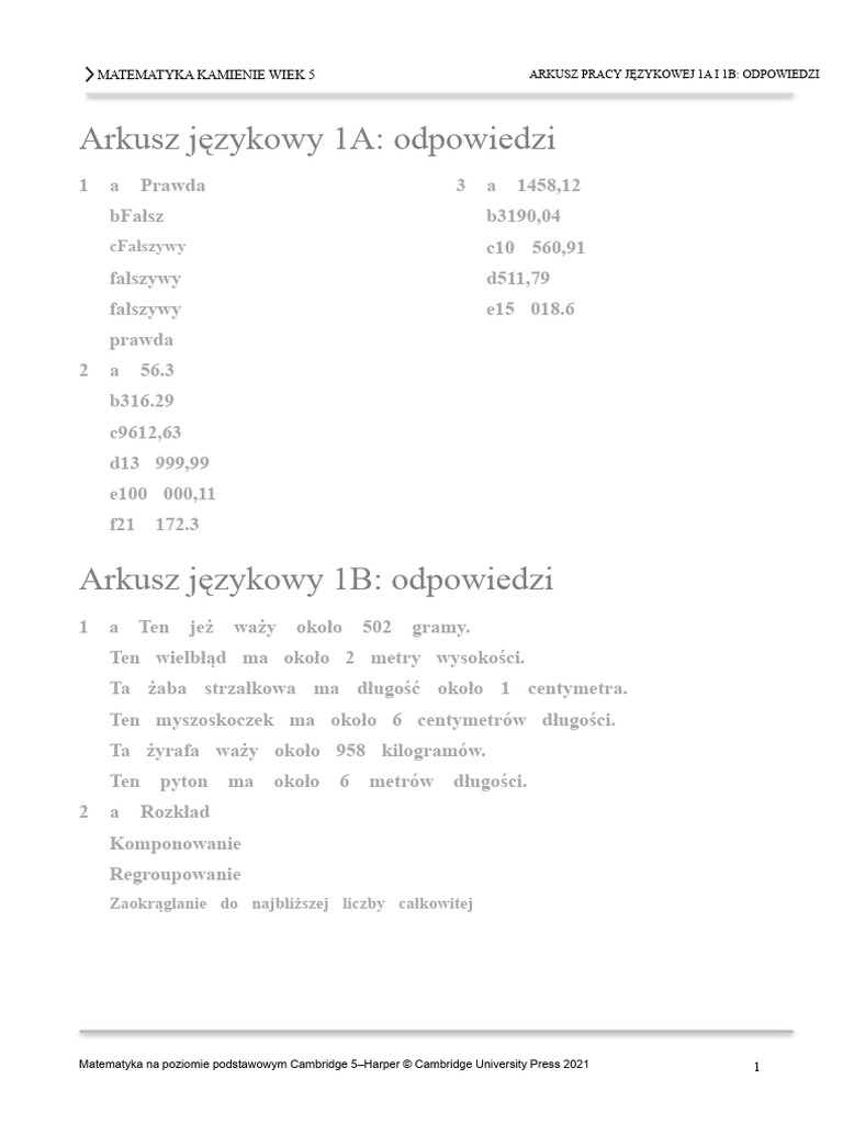 Prim Maths 5 2ed TR Lang Ws Answers | PDF