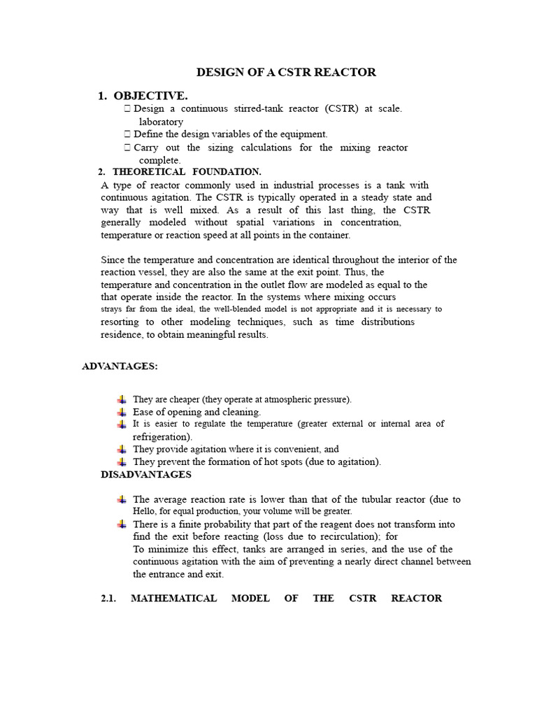 Design and Construction of A CSTR Reactor | PDF | Chemical Reactor | Liquids