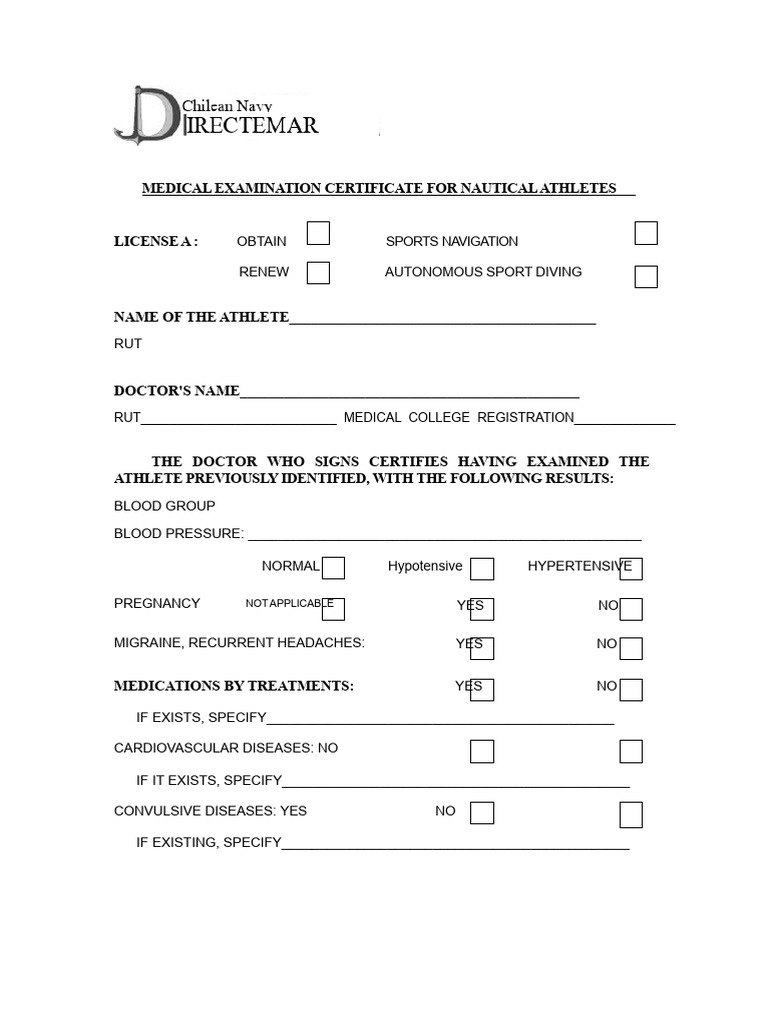 Medical Certificate Form For Nautical Athletes-1 | PDF | Underwater ...