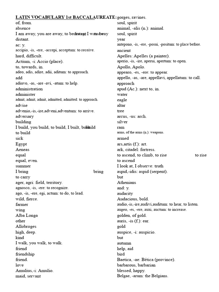 Latin Vocabulary for 1st Baccalaureate | PDF
