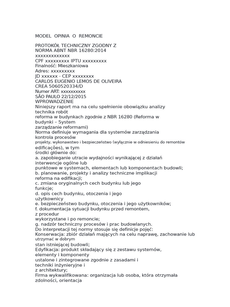 Model Raport Remontowy | PDF