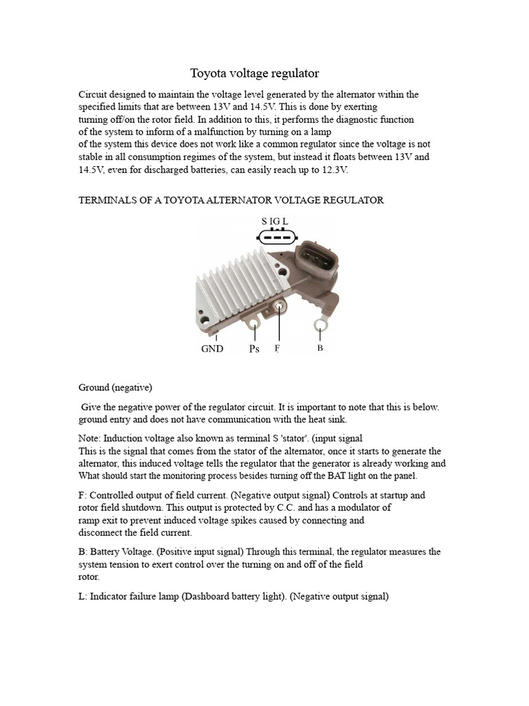 Toyota Alternator Voltage Regulator Guide | PDF | Voltage | Electrical ...