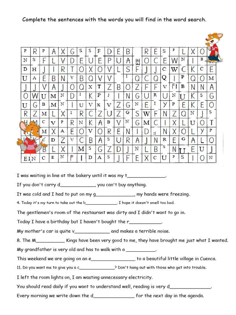 Complete The Sentences With The Words You Will Find in The Word Search ...