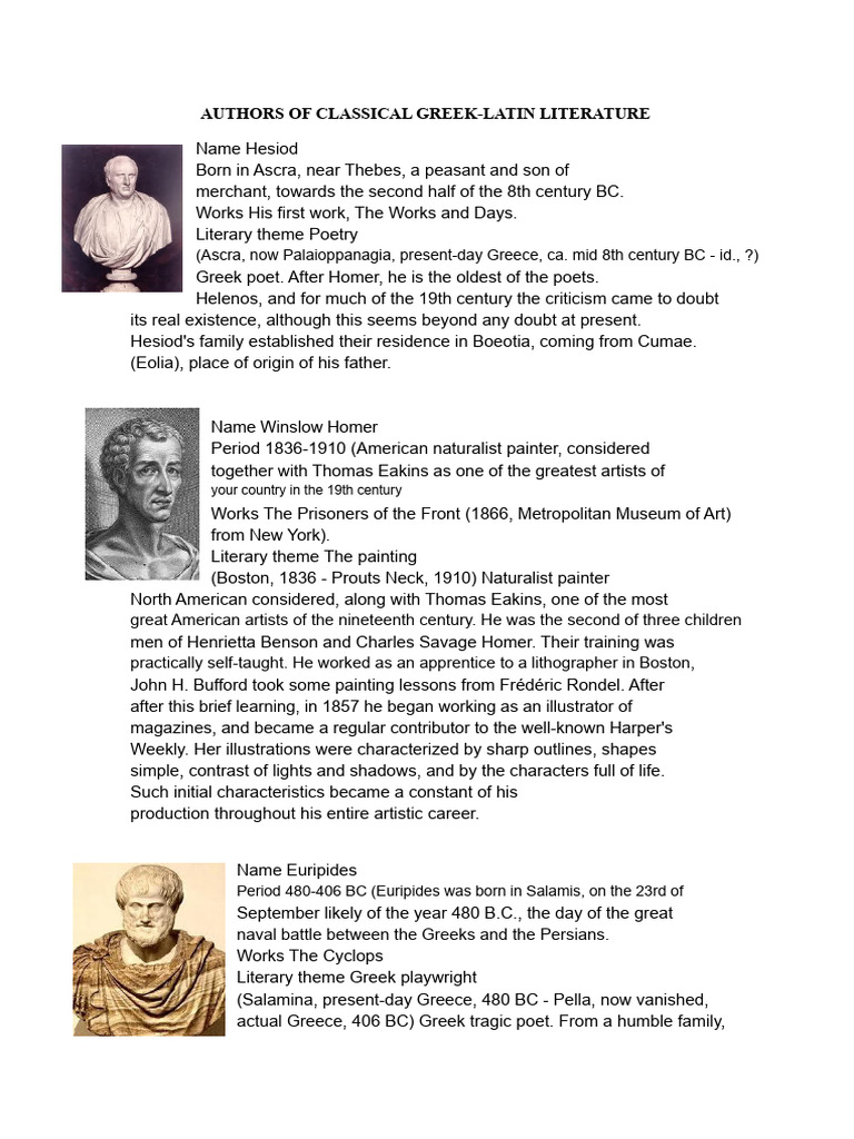Authors of Classical Greco-Roman Literature | PDF | Euripides | Aeschylus