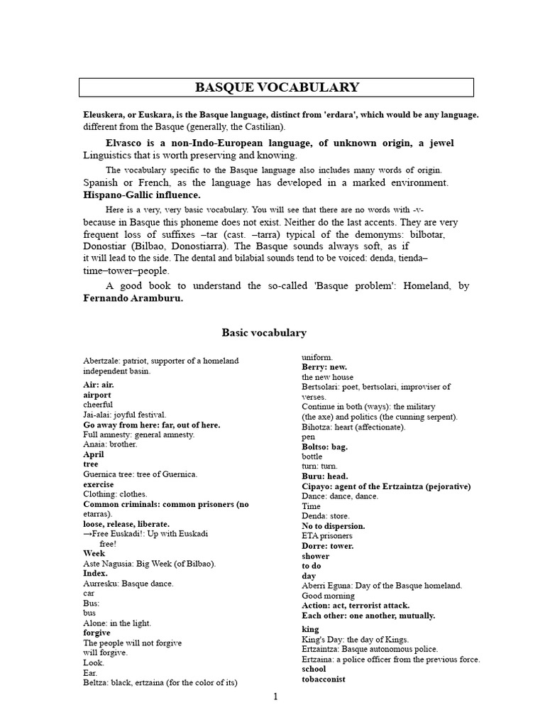 Basque Vocabulary | PDF | Grammatical Number | Spanish Language