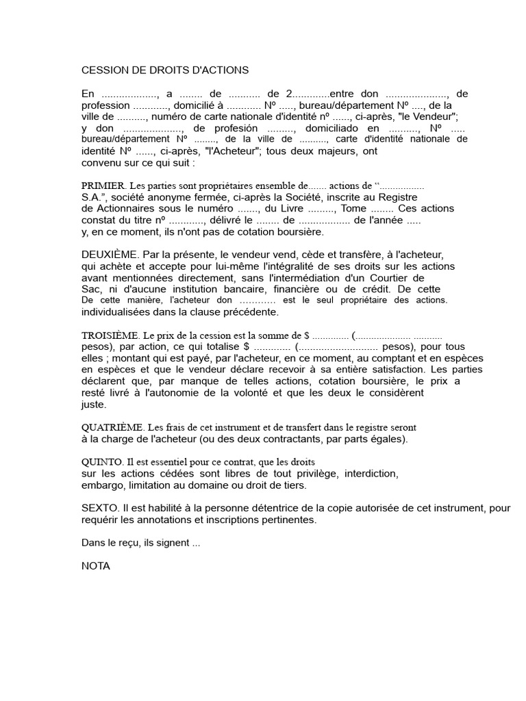 Cession de droits d'actions simplifiée | PDF | Business