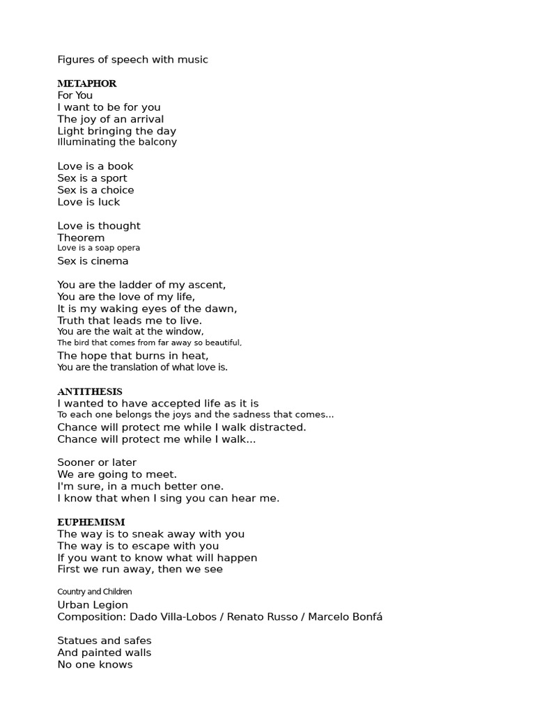 Figures of Speech With Songs | PDF
