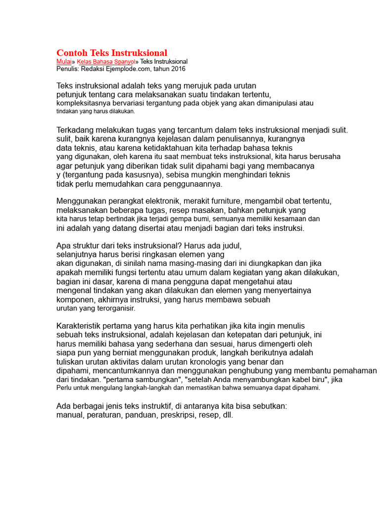 Contoh Teks Instruksional Lengkap | PDF
