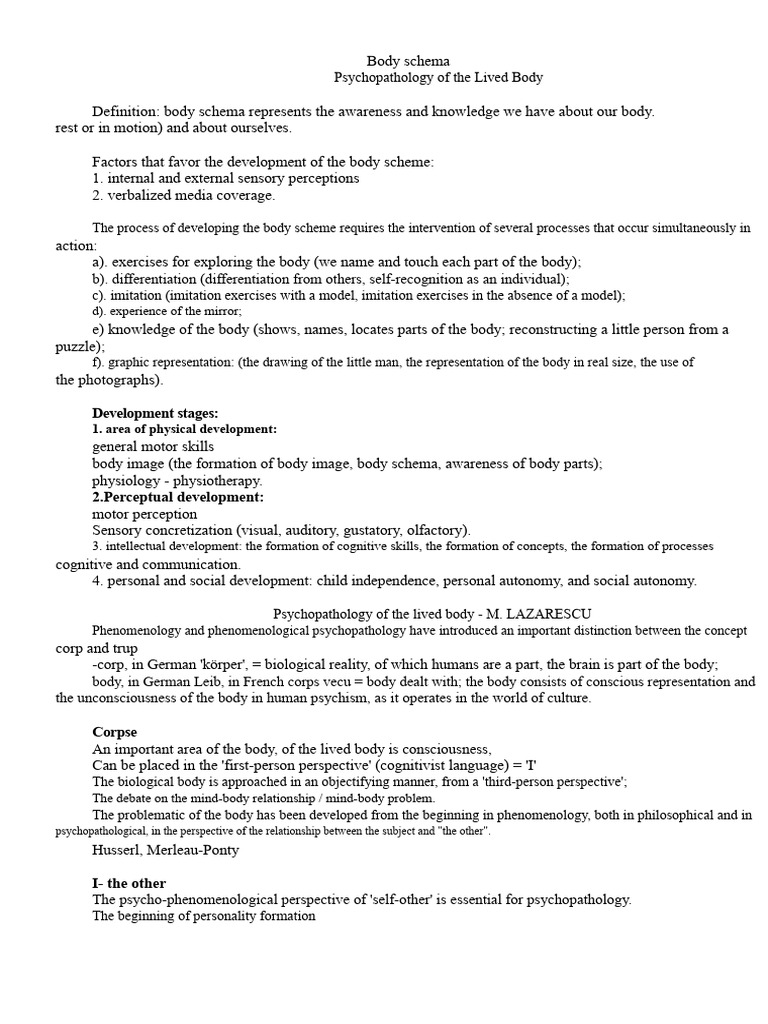 Understanding Body Schema and Psychopathology | PDF | Perception ...
