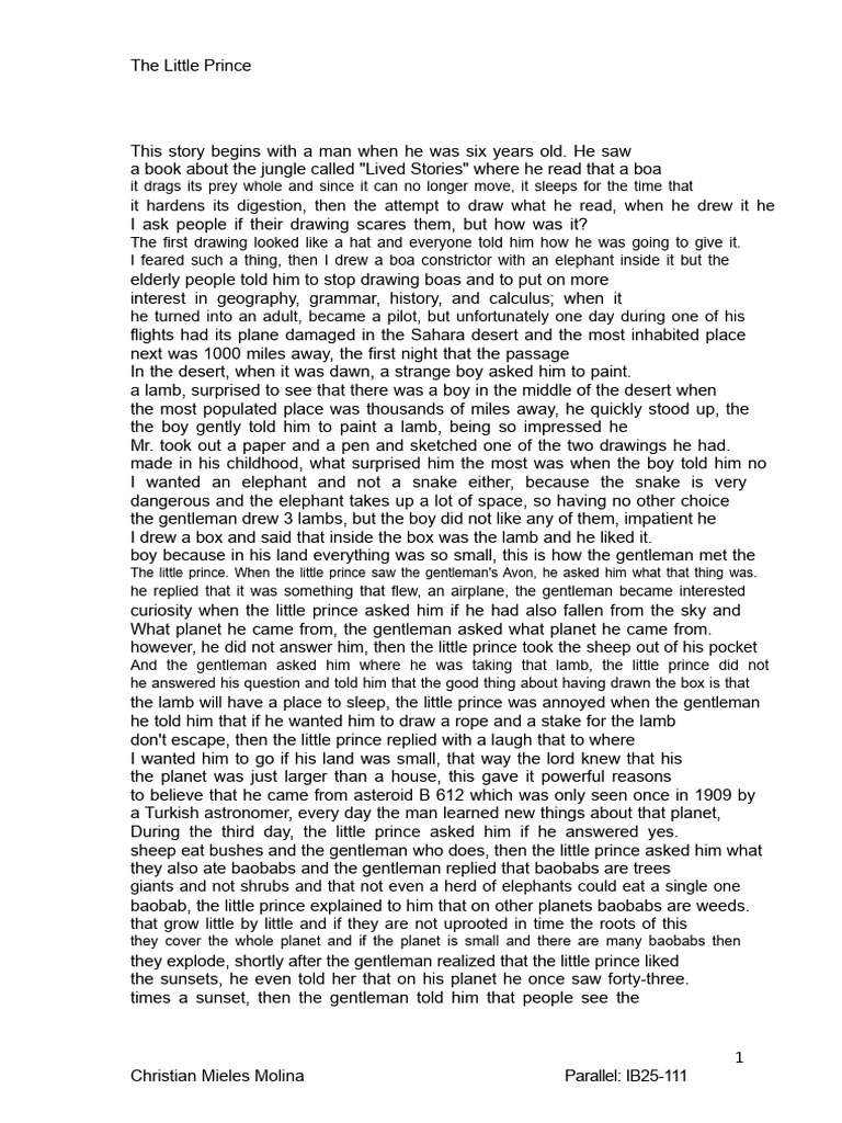 The Little Prince Short Summary | PDF | The Little Prince