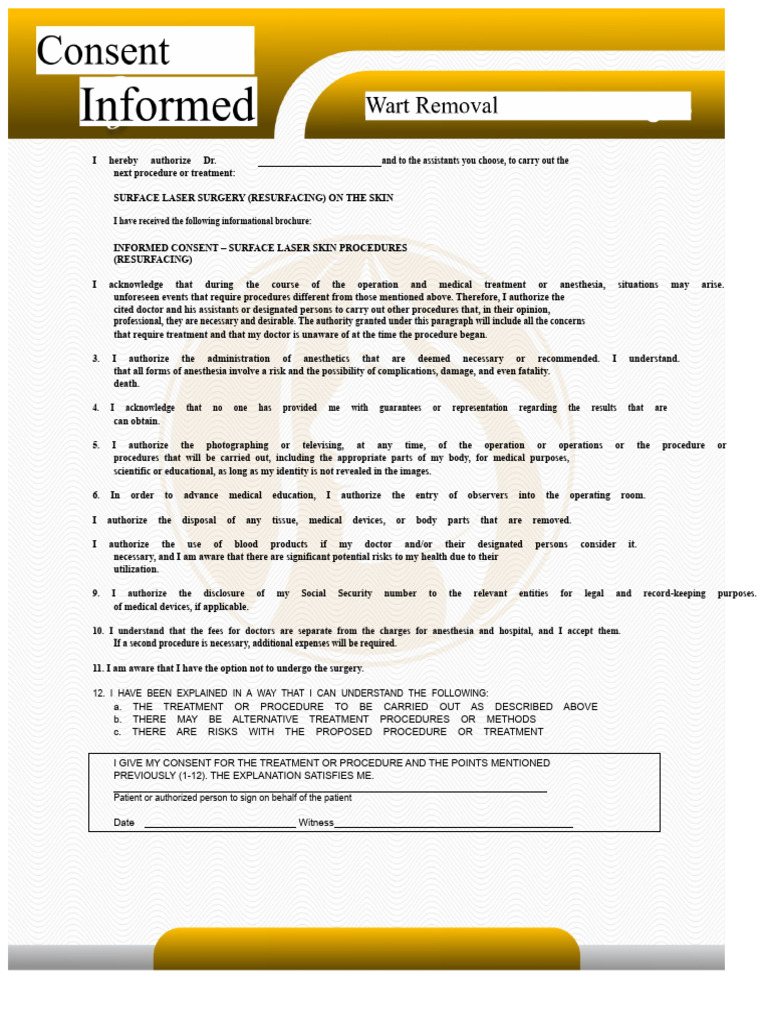 Informed Consent for Laser Skin Surgery | PDF | Anesthesia | Informed ...