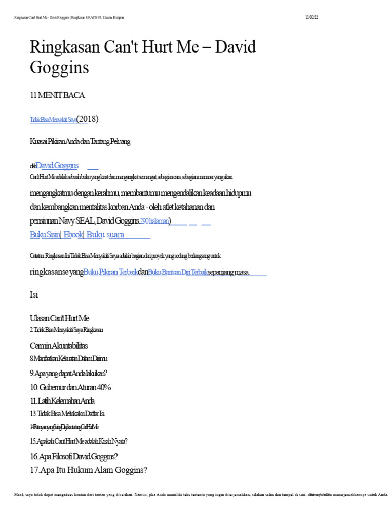Ringkasan Buku Can't Hurt Me Goggins | PDF