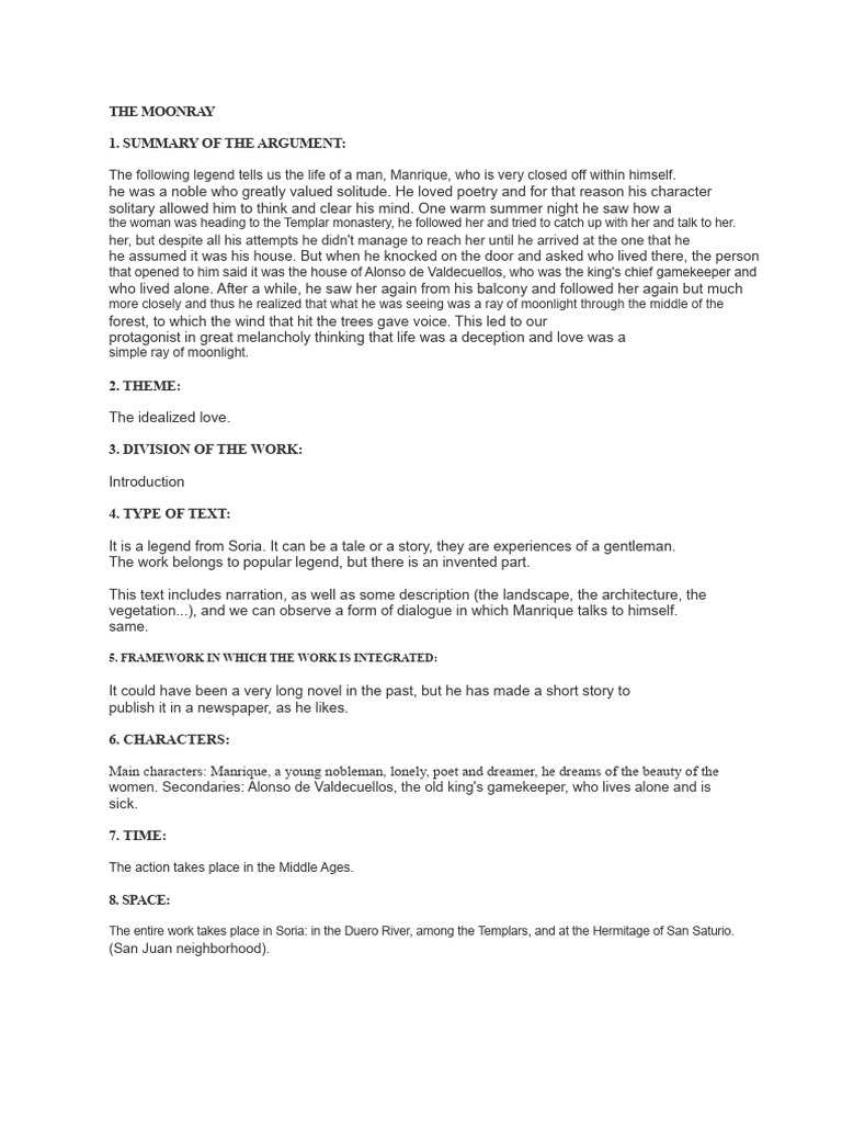 The Moonray 1. Summary of The Argument | PDF