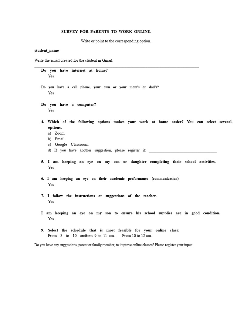 Online Learning Survey for Parents | PDF