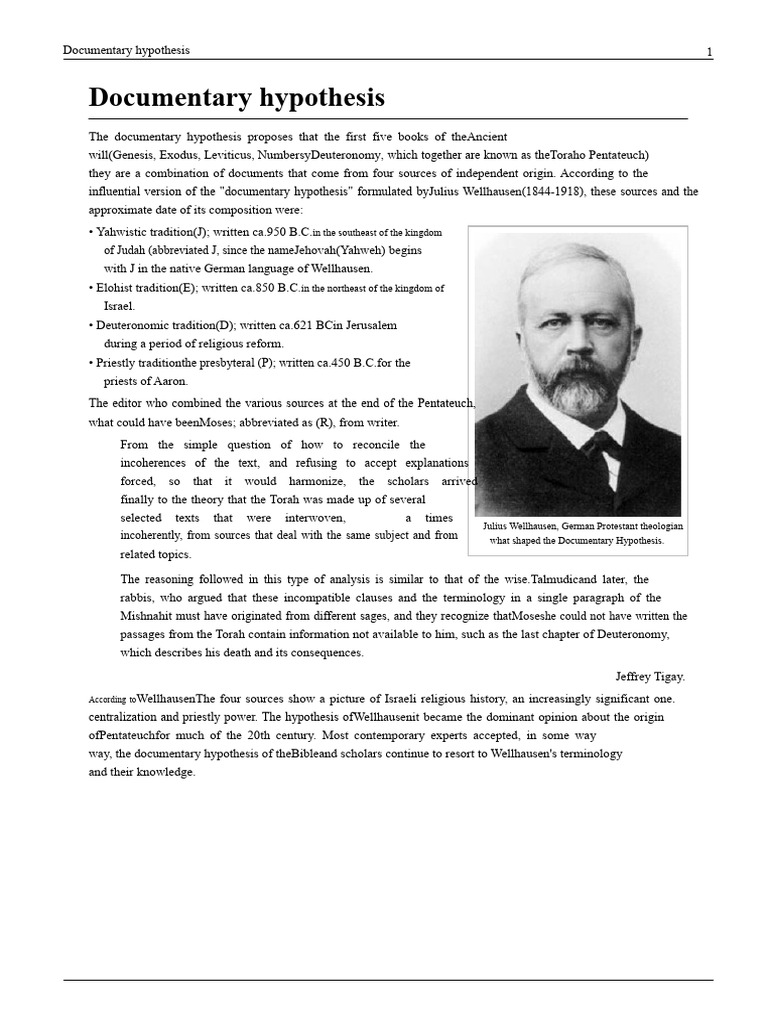 Documentary Hypothesis | PDF | Book Of Genesis | Torah