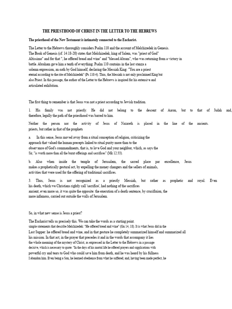 Christ's Priesthood in Hebrews Explained | PDF | Sacrifice | Jesus