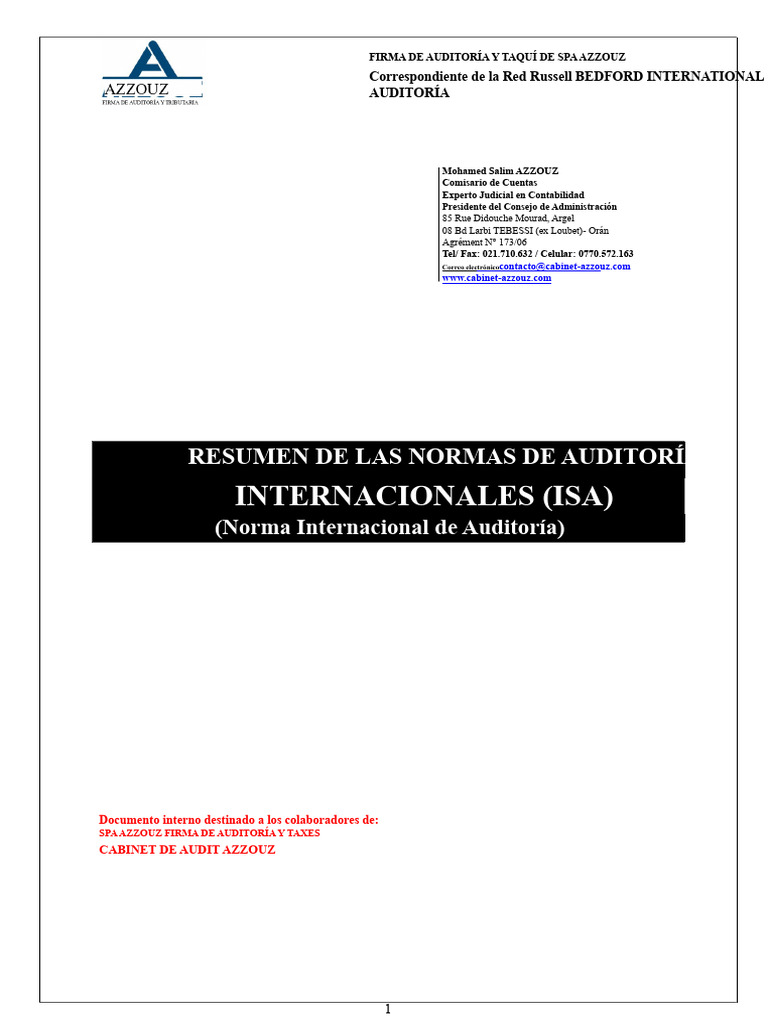 Resumen Norma ISA | PDF | Auditoría | Contralor