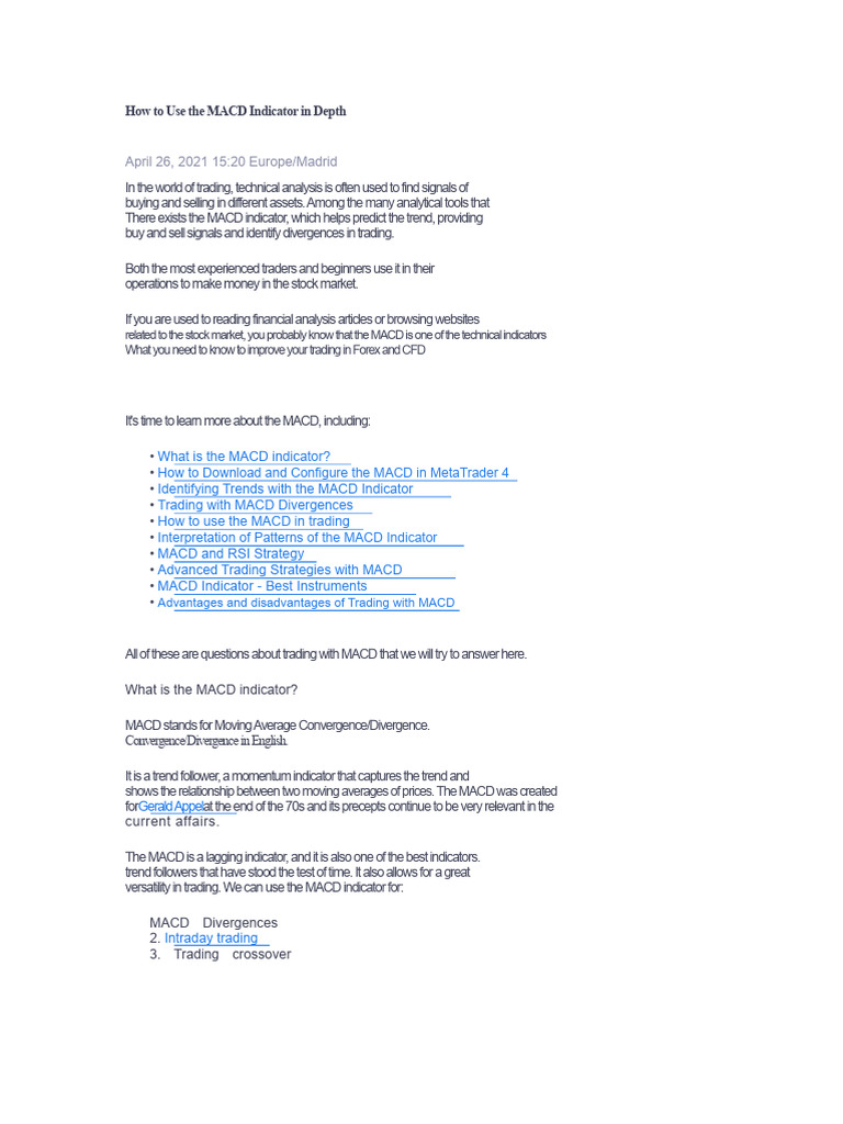 How To Use The MACD Indicator in Depth | PDF | Investing | Private Sector